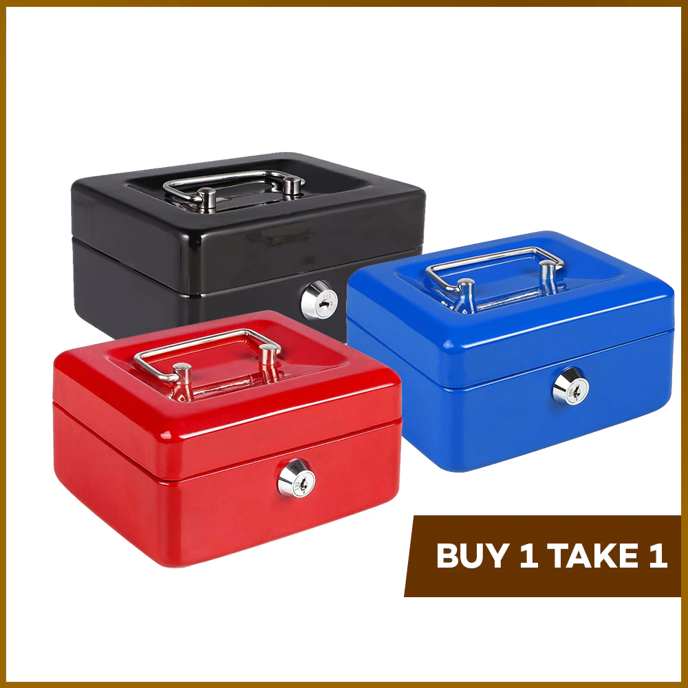 20CM Cash box with lock Money Lock Box Security Box Safe Lock Box Mini ...