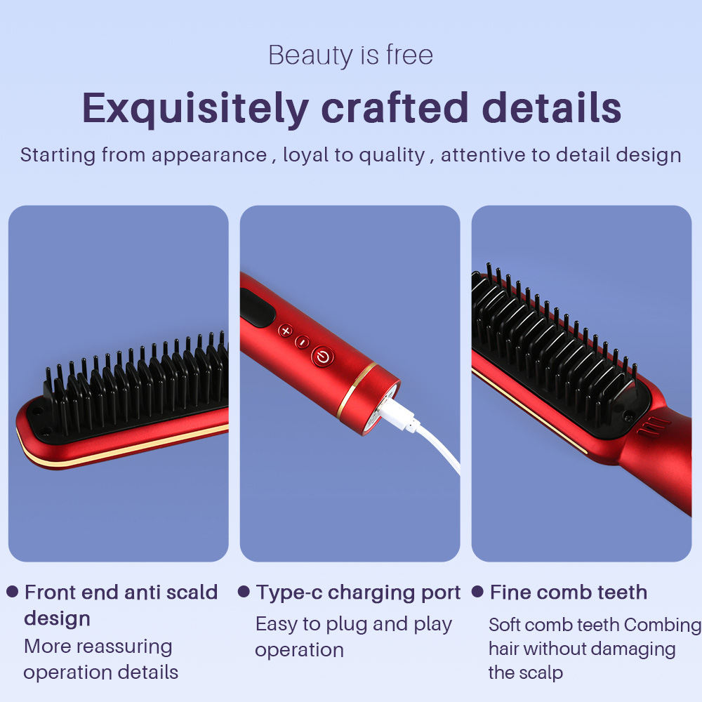 3-in-1 Straightening Comb Heated Hair Brush Hair Straightener Brush ...