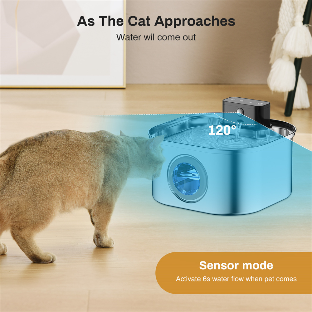 3.2L/108oz Wireless Charging Sensor Cat Water Feeder Stainless Steel ...