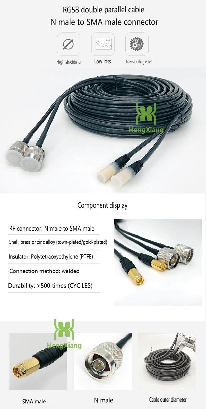 RG58 50ohm Low Loss 2*15m/20m/30m Double Coaxial Cable N Male to SMA ...