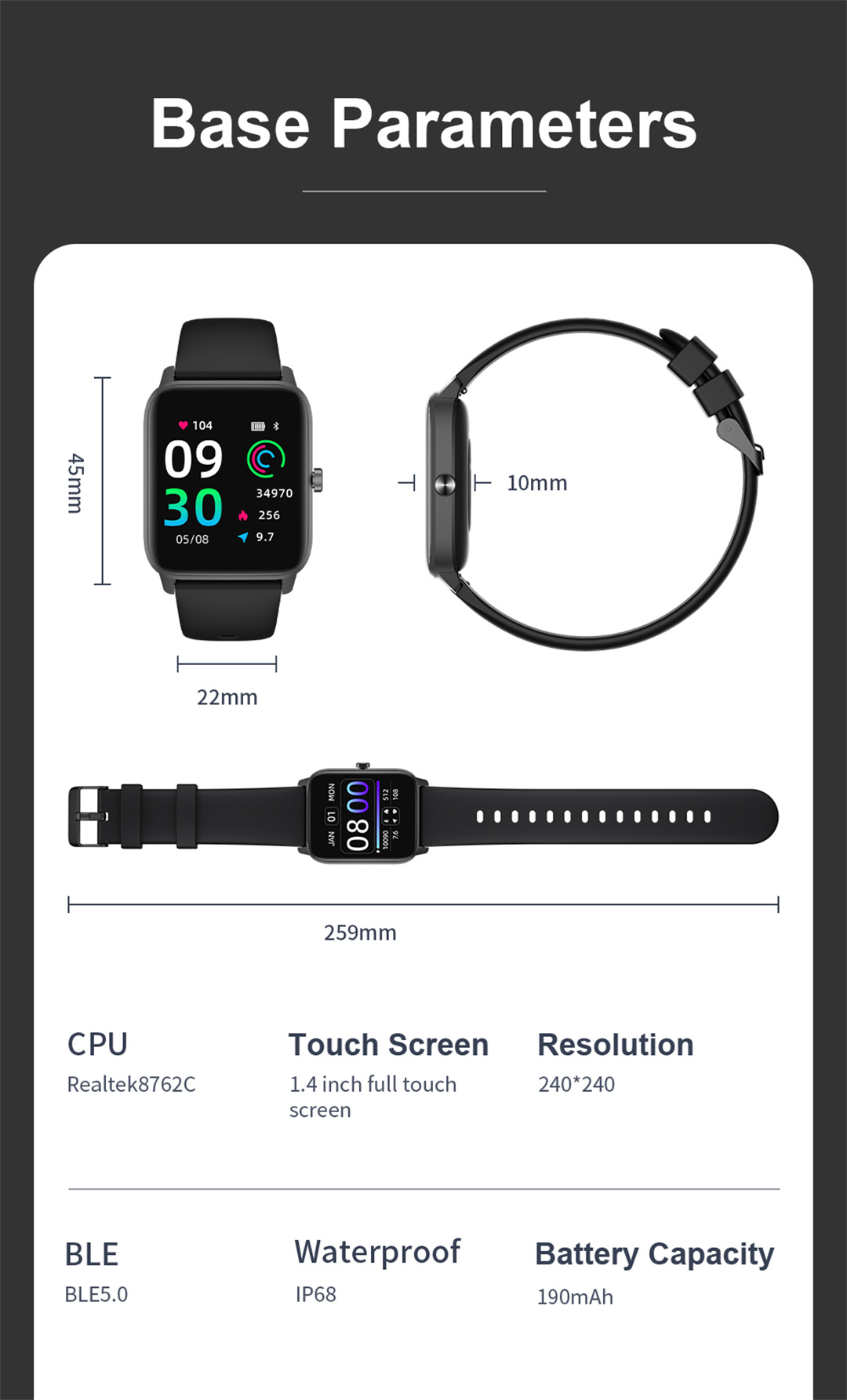 KINGWEAR KW22 Smart Bluetooth Watch With 1.4 inch TFT LCD Display ...