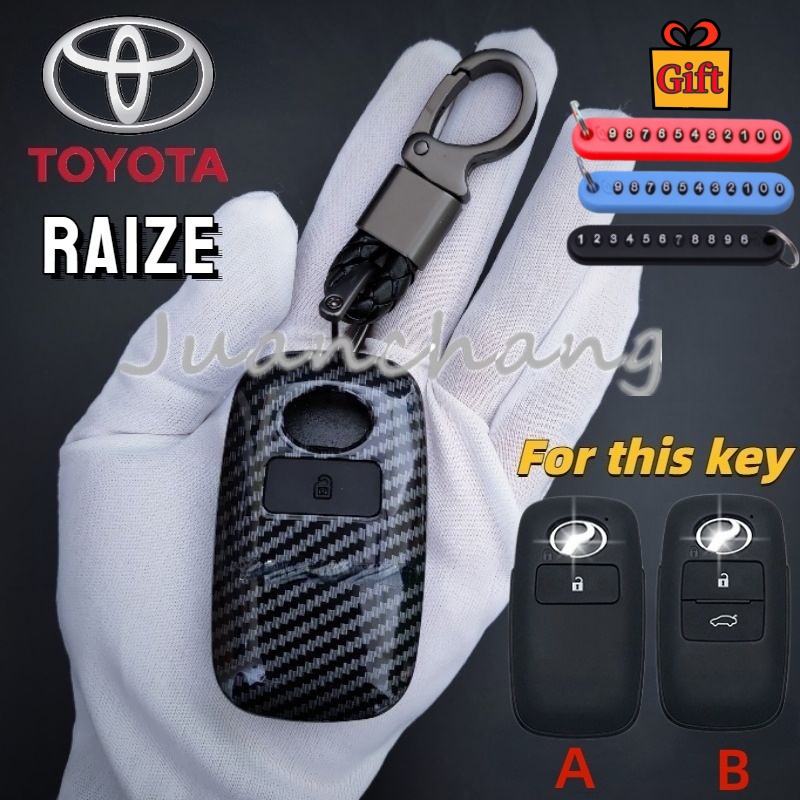 2 Buttons Carbon Fiber ABS Car Key Cover Case with Keychain for Toyota ...