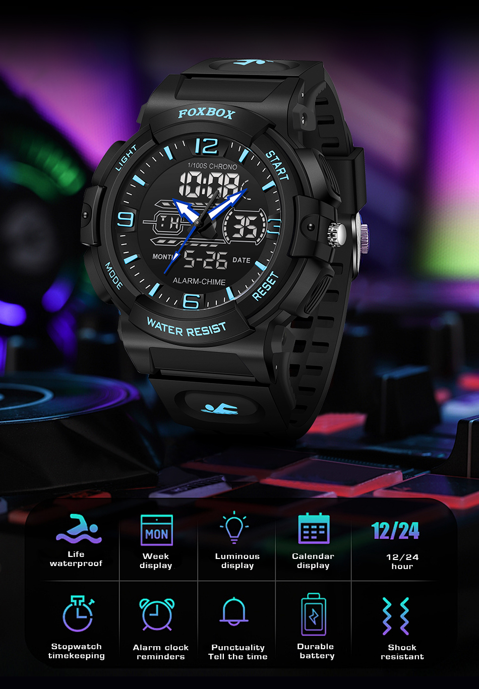 LIGE Official Digital Luminous Watch Sport Waterproof Relo 50M Dual ...
