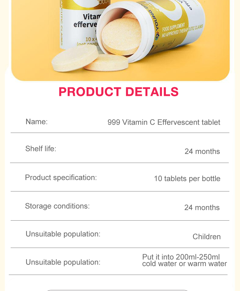 999 Vitamin C Effervescent Tablet Ascorbic Acid Dietary Supplements ...