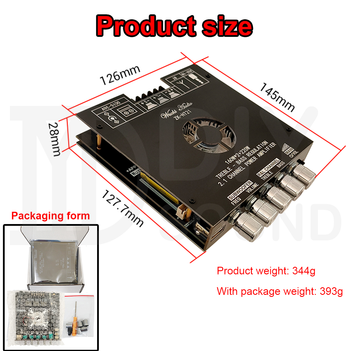 DIYSOUND Mini ZK-HT21 Amplifier 2.1 Channel Bluetooth Digital Power Module 160W*2+220W Built-in ...