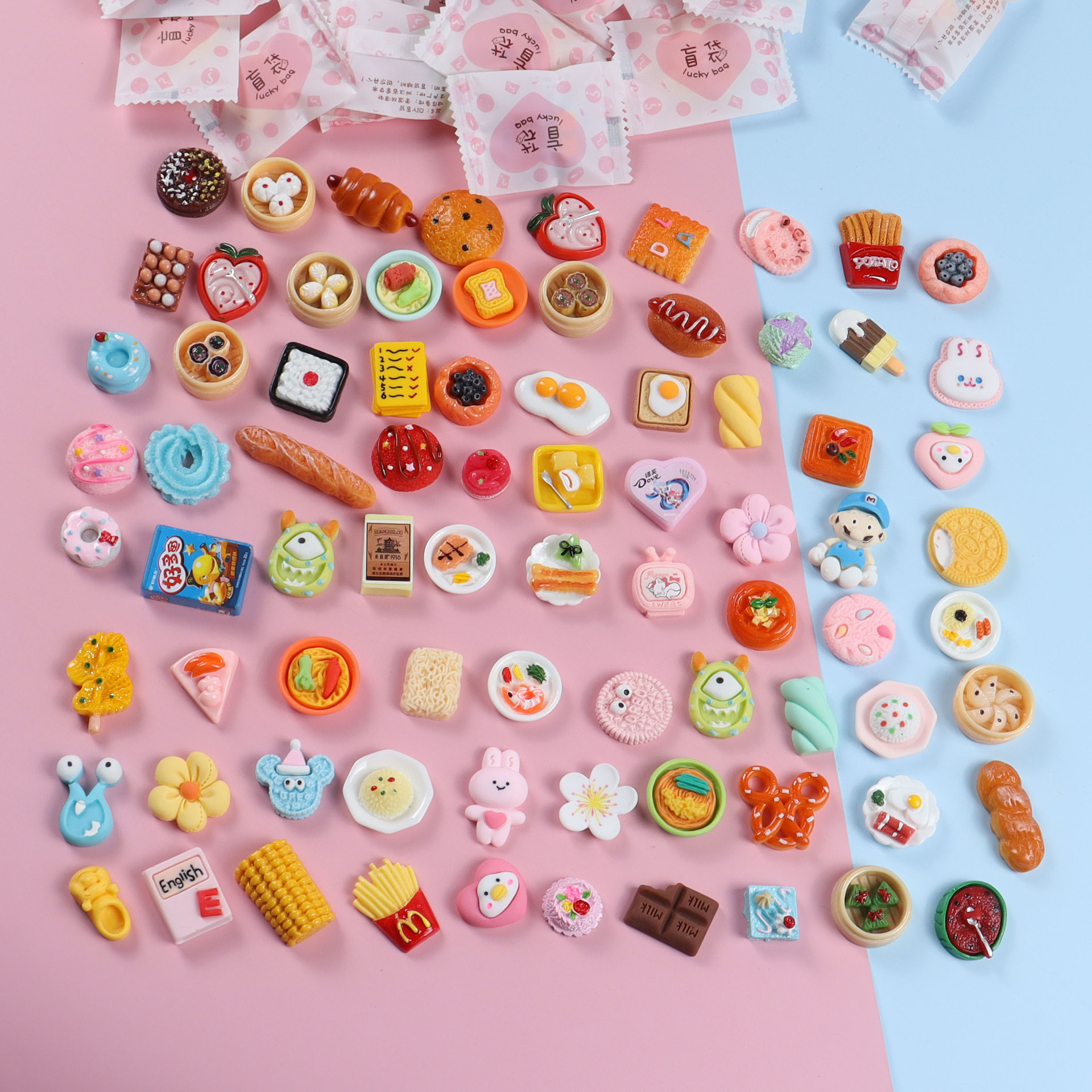 50 Mini Food Charm Bottles Model Blind Bag Cute Cream Glue Decoration ...