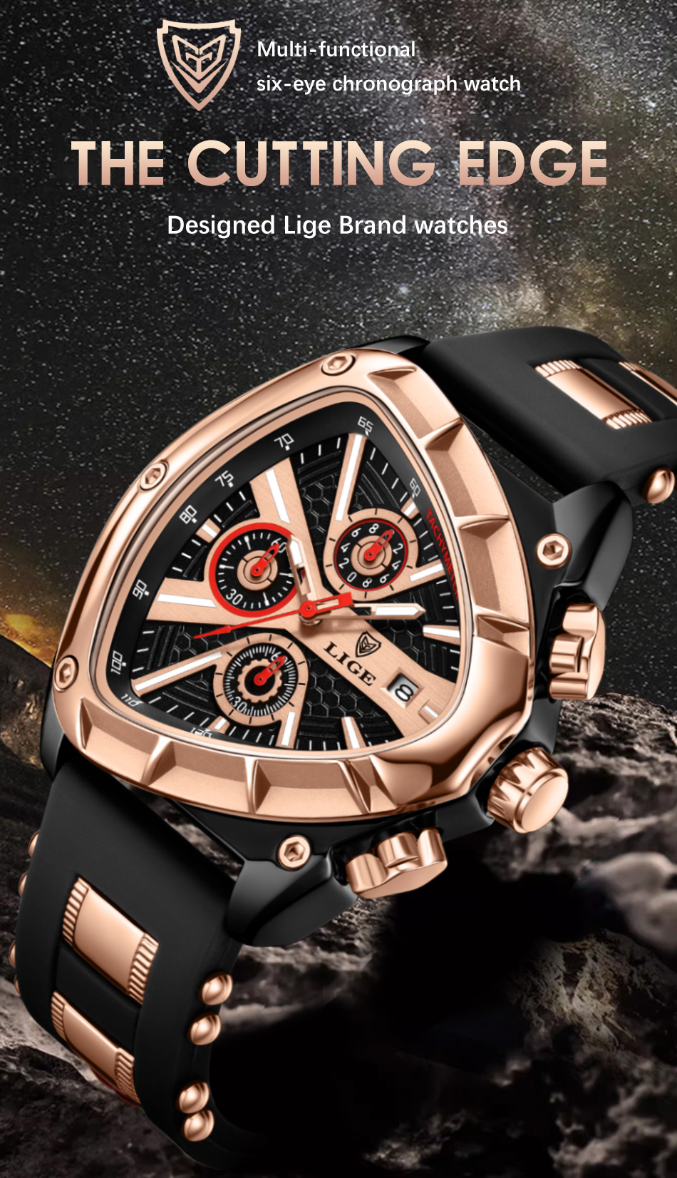 LIGE Men Watch Fashion Triangle Chronograph Sport Army Waterproof Men ...