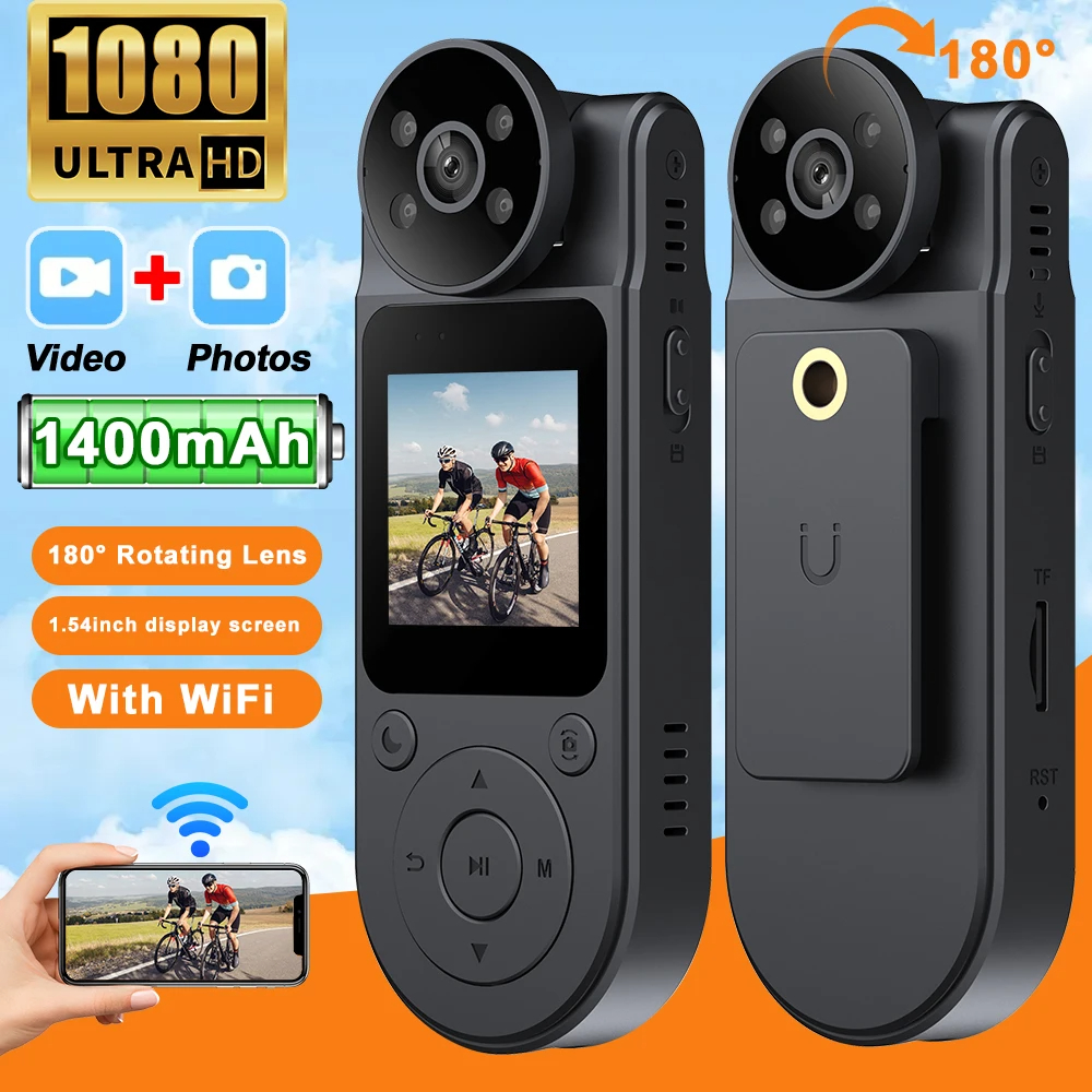 HD 1080P Mini Camera Bodycam 180° Adjustable Sports DV Camera Outdoor ...