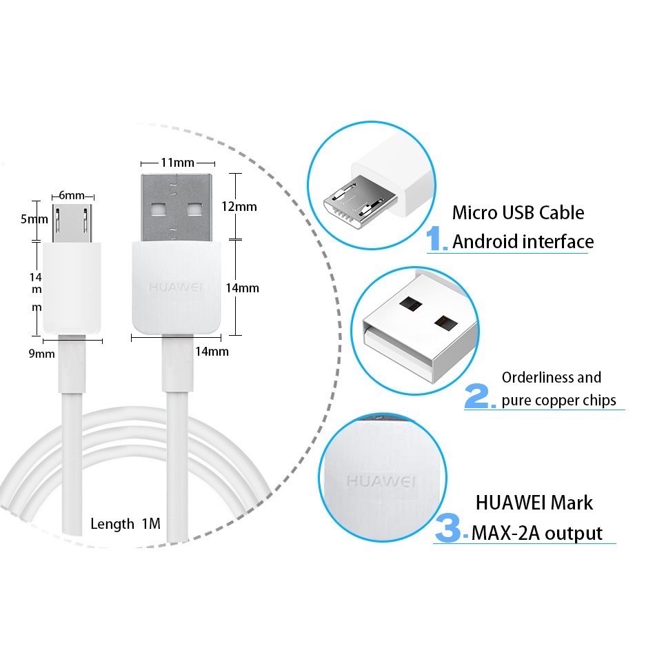 HUAWEI 2.4A Fast Charger Adapter Cable For Huawei P6 P7 P8 P9 P10 Y6 Y7 ...