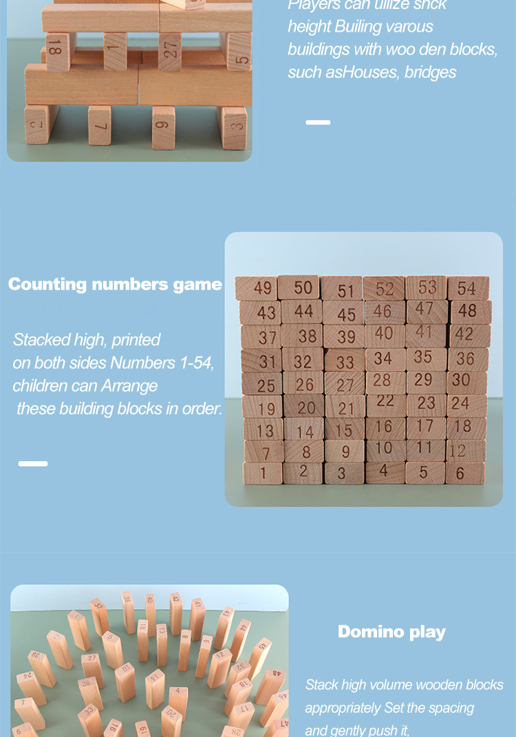 Wooden building game, 54 wooden building blocks, educational toys ...