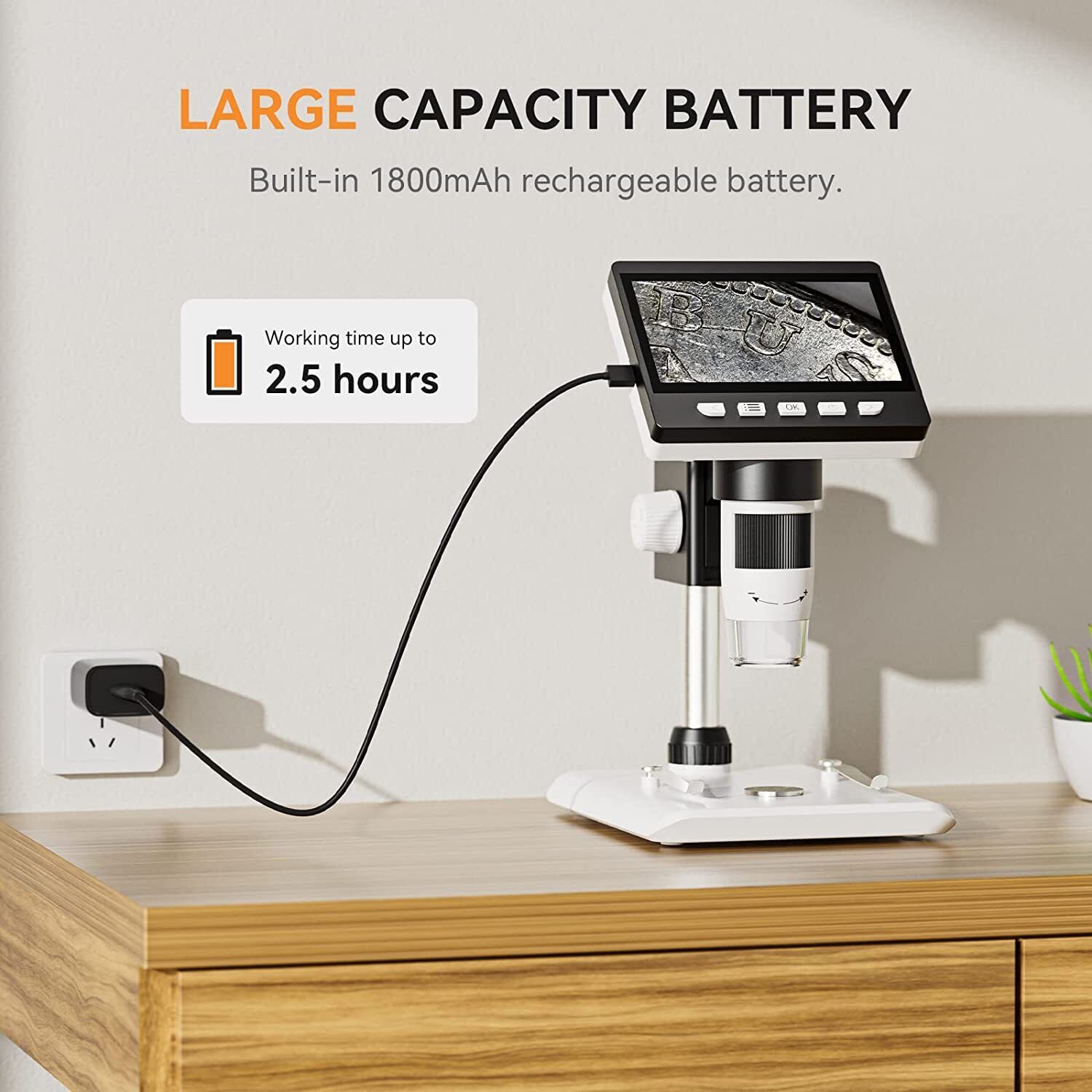 Elikliv EDM4 Coin Microscope 4.3" LCD Digital Microscope 1000x, IPS ...