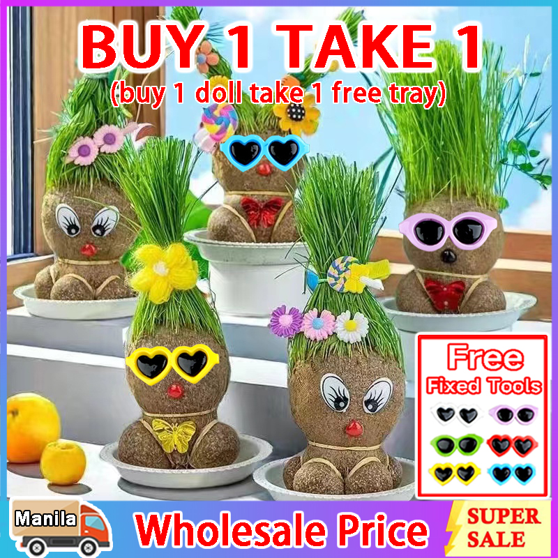 Buy 1 Take 1 Grass Head Room Decor Children Growing Grass Doll Toys ...