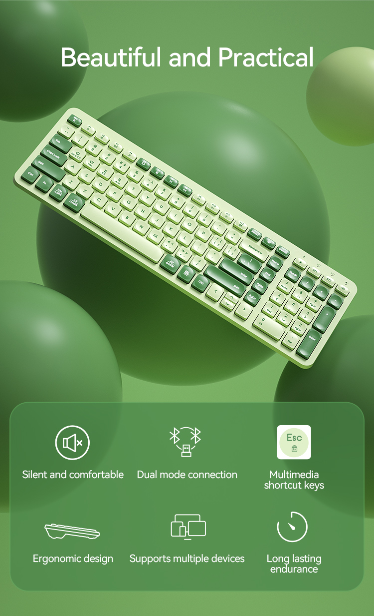 BOW K680D Wireless Bluetooth Dual-Mode Keyboard 106 Keys BT Silent Keys ...