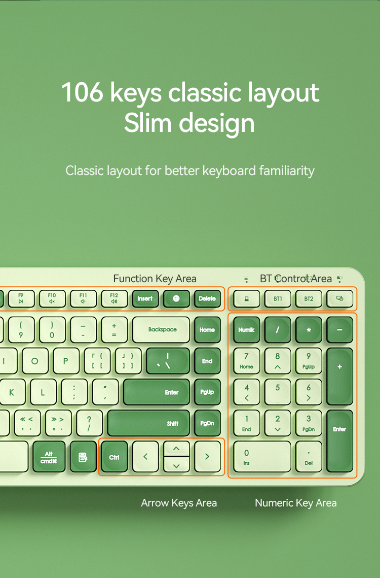 BOW K680D Wireless Bluetooth Dual-Mode Keyboard 106 Keys BT Silent Keys ...