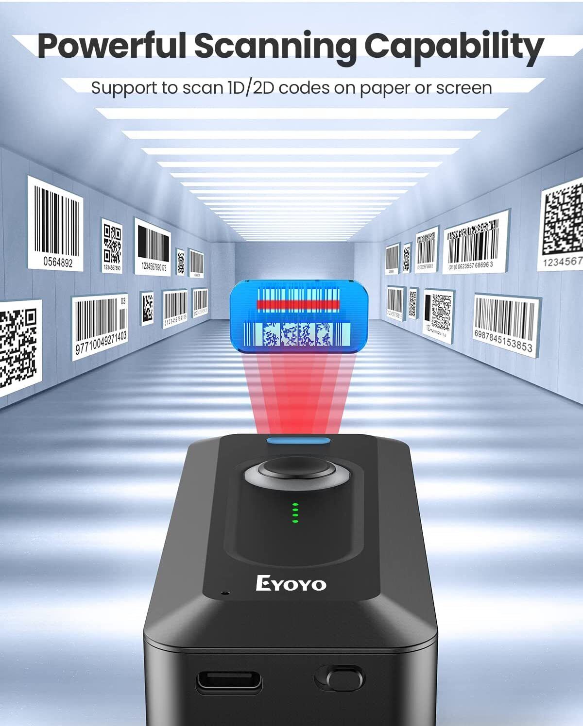 Eyoyo Portable 1D 2D Barcode Scanner 3in1 Via Bluetooth 2.4G Wireless ...