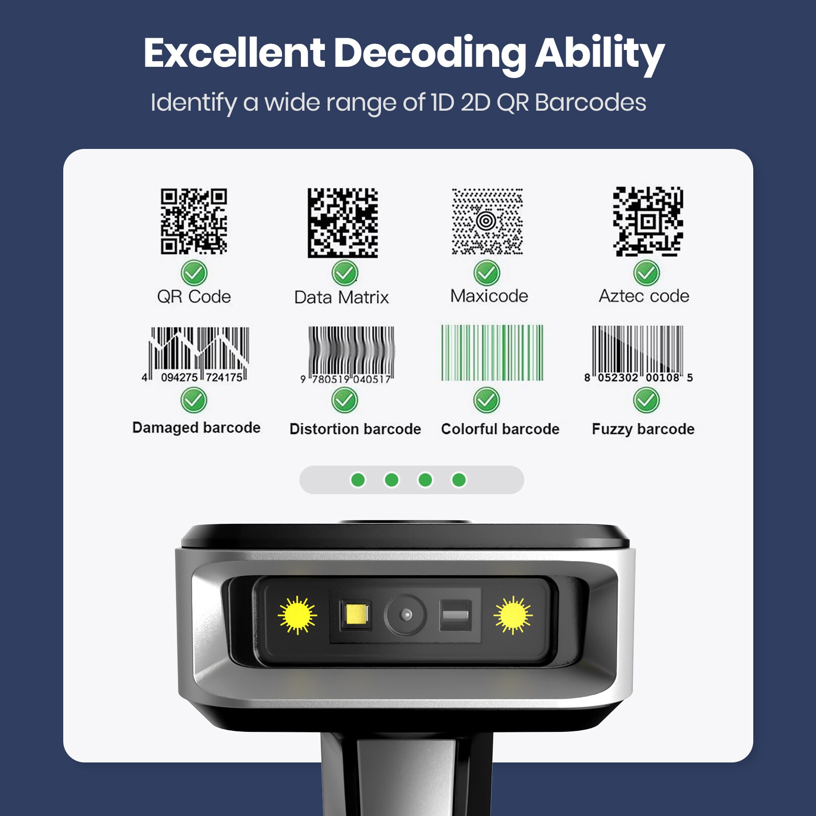 EYOYO 1D 2D Barcode Scanner 3IN1 Via Bluetooth 2.4G Wireless USB Wired ...