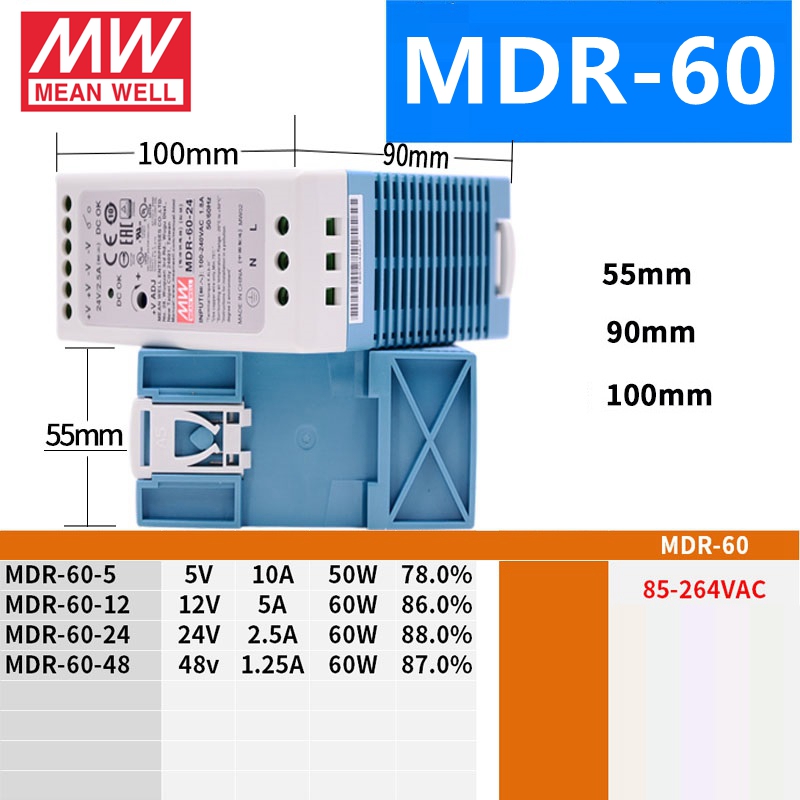 Mean Well MDR Series MDR-10 MDR-20 MDR-40 MDR-60 MDR-100 Single Output ...