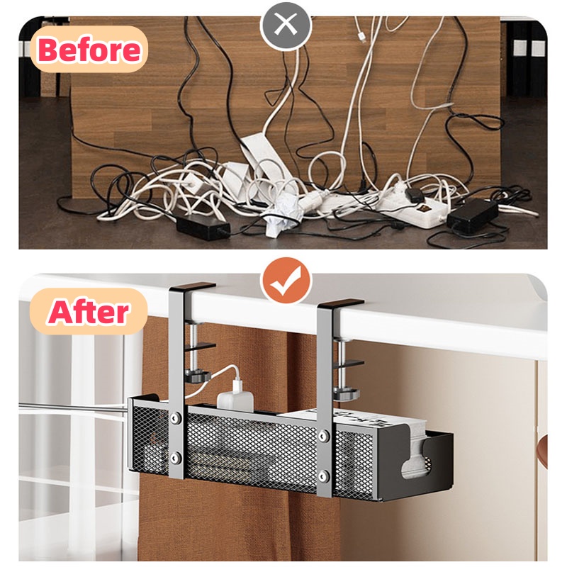 Under Desk Cable Management Wire Organizer Tray Under Table Cord ...