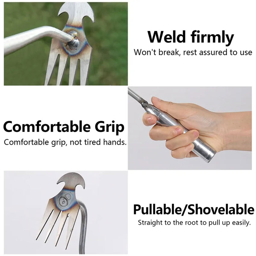 Garden weeding and uprooting tool 4-tooth dual-purpose steel forged ...