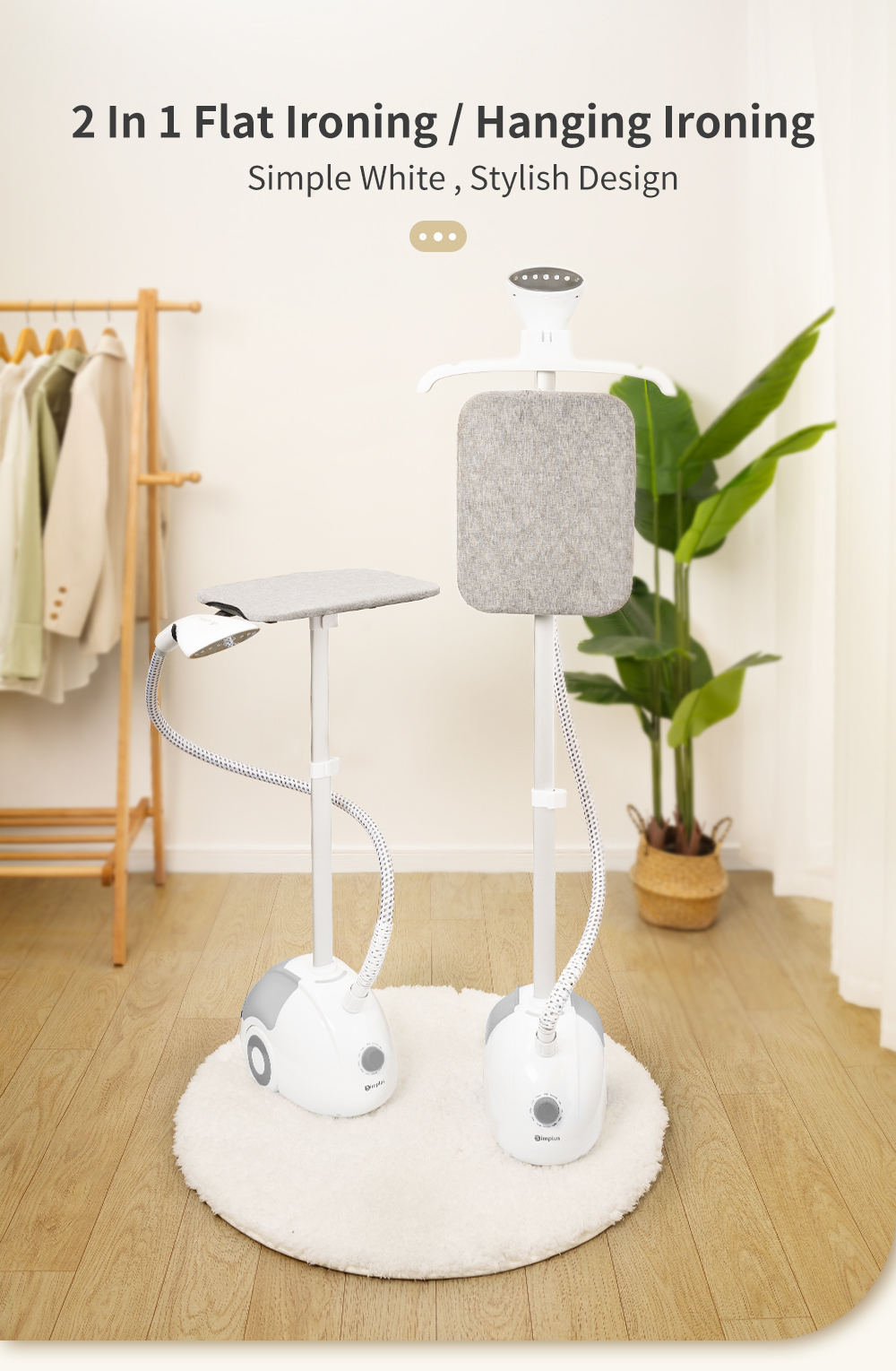 Simplus Garment Steamer Vertical Ironing Machine for Clothes 2 in 1 Dry ...