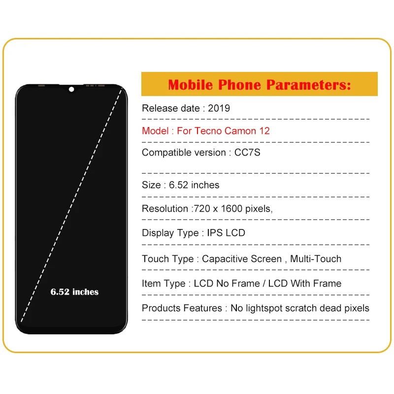 For Tecno Camon 12 CC7 CC7S LCD Display Touch Screen Digitizer Assembly ...