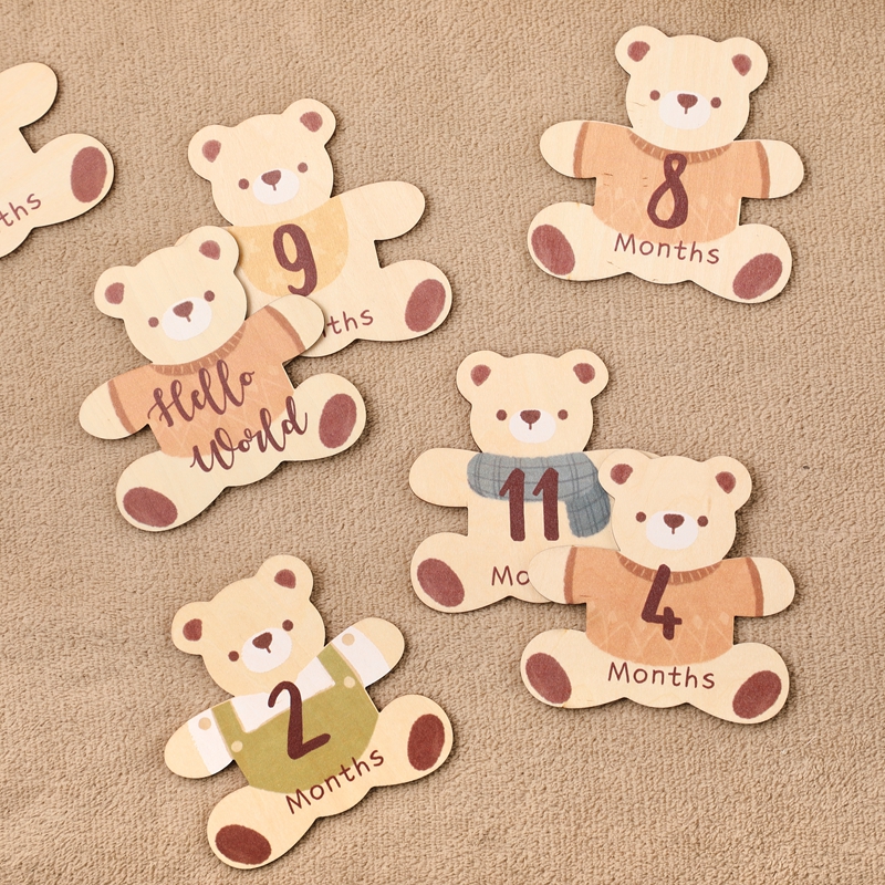 7pcs/set Little Bear Shaped Commemorate Cards Toy Wooden Two-sided Baby ...