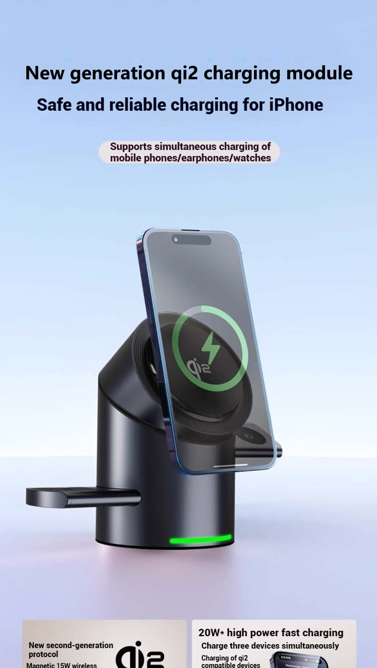MOYI CBT-10Q Qi2 Wireless charger 3-in-1 charging station 20W high power fast charge smart touch ...