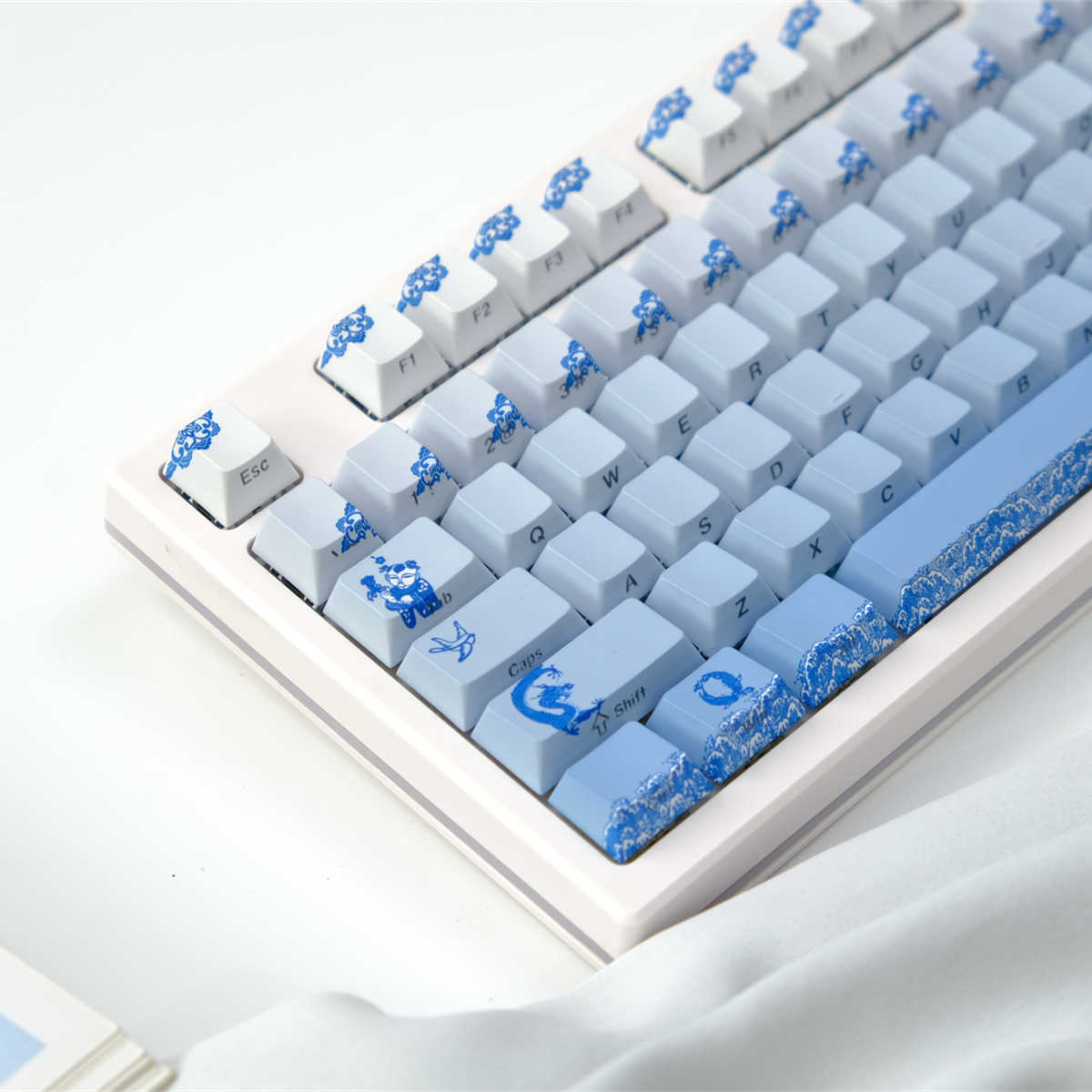 Blue And White Porcelain Side Shine Through Keycaps PBT Dye-sub Cherry ...