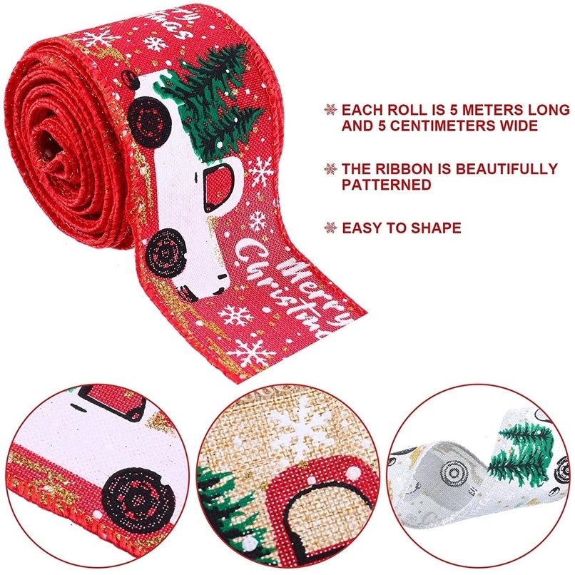 5M/Roll Christmas Ribbon Gift box decoration ribbons For Gift Wrapping ...
