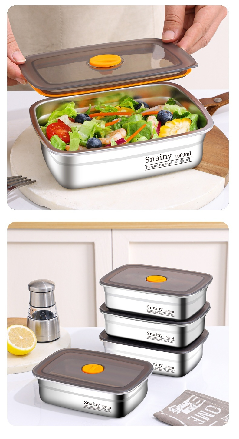 316 Stainless Steel Box Kitchen Storage Box Fresh-keeping Box with Lid ...