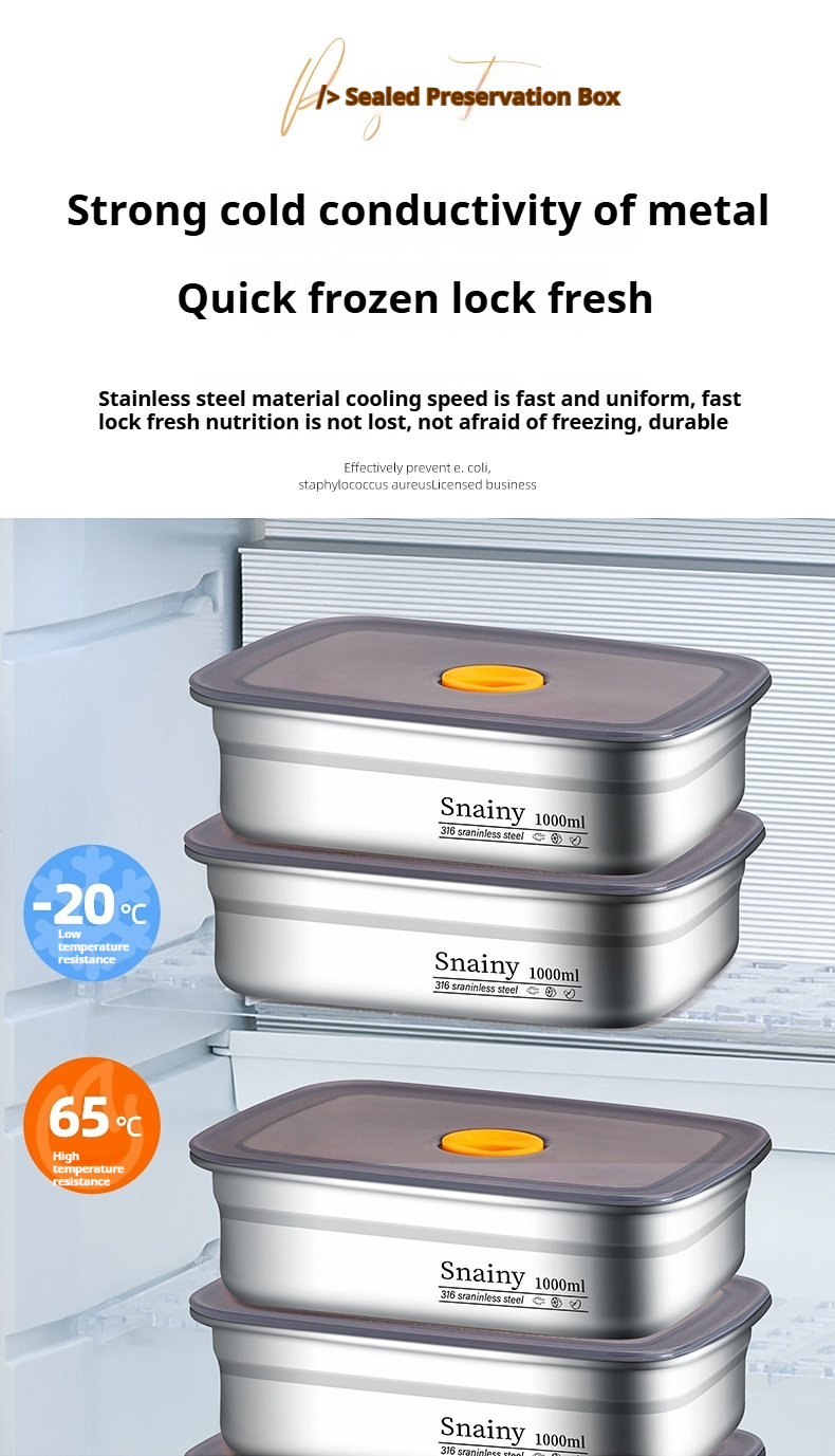 316 Stainless Steel Box Kitchen Storage Box Fresh-keeping Box with Lid ...