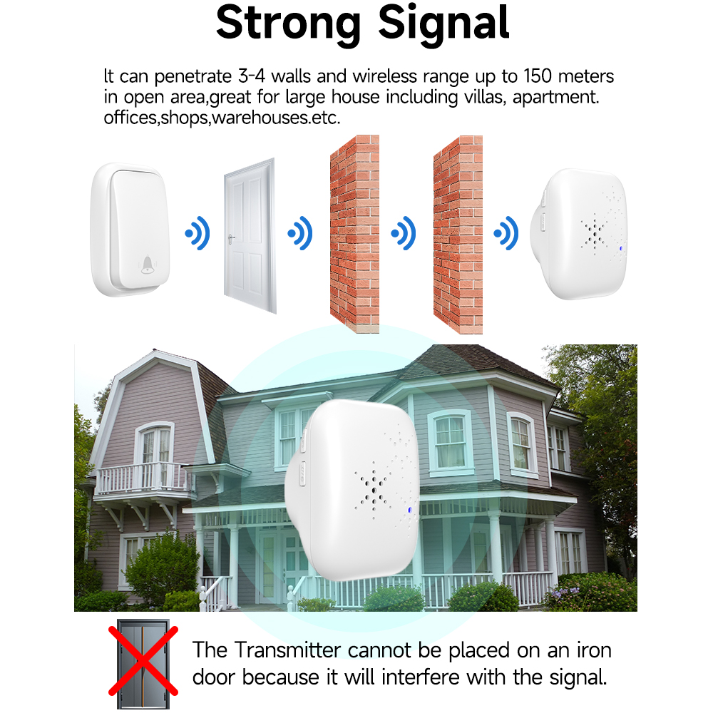 Cerhot Self Powered Wireless Doorbell No Battery Door Bell Waterproof 38 Ringtone Button Receive ...