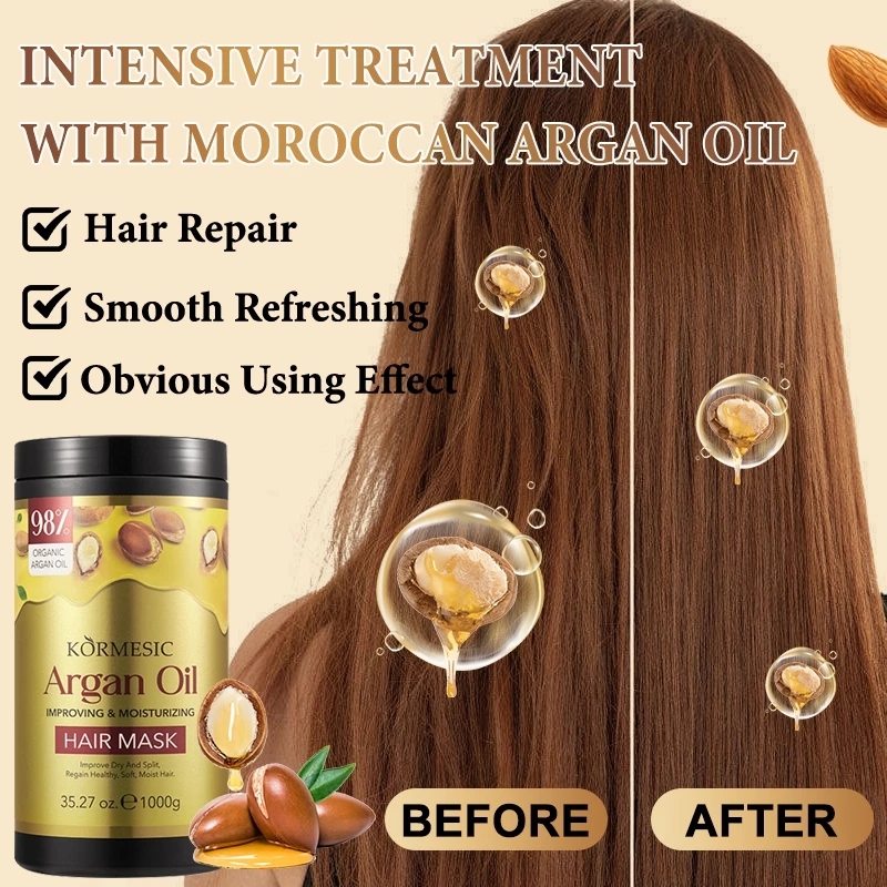 【FREE GIFT】Kormesic Argan Oil Mask 1000ML Keratin Hair Mask Repair Damage Frizzy Hair Soft ...
