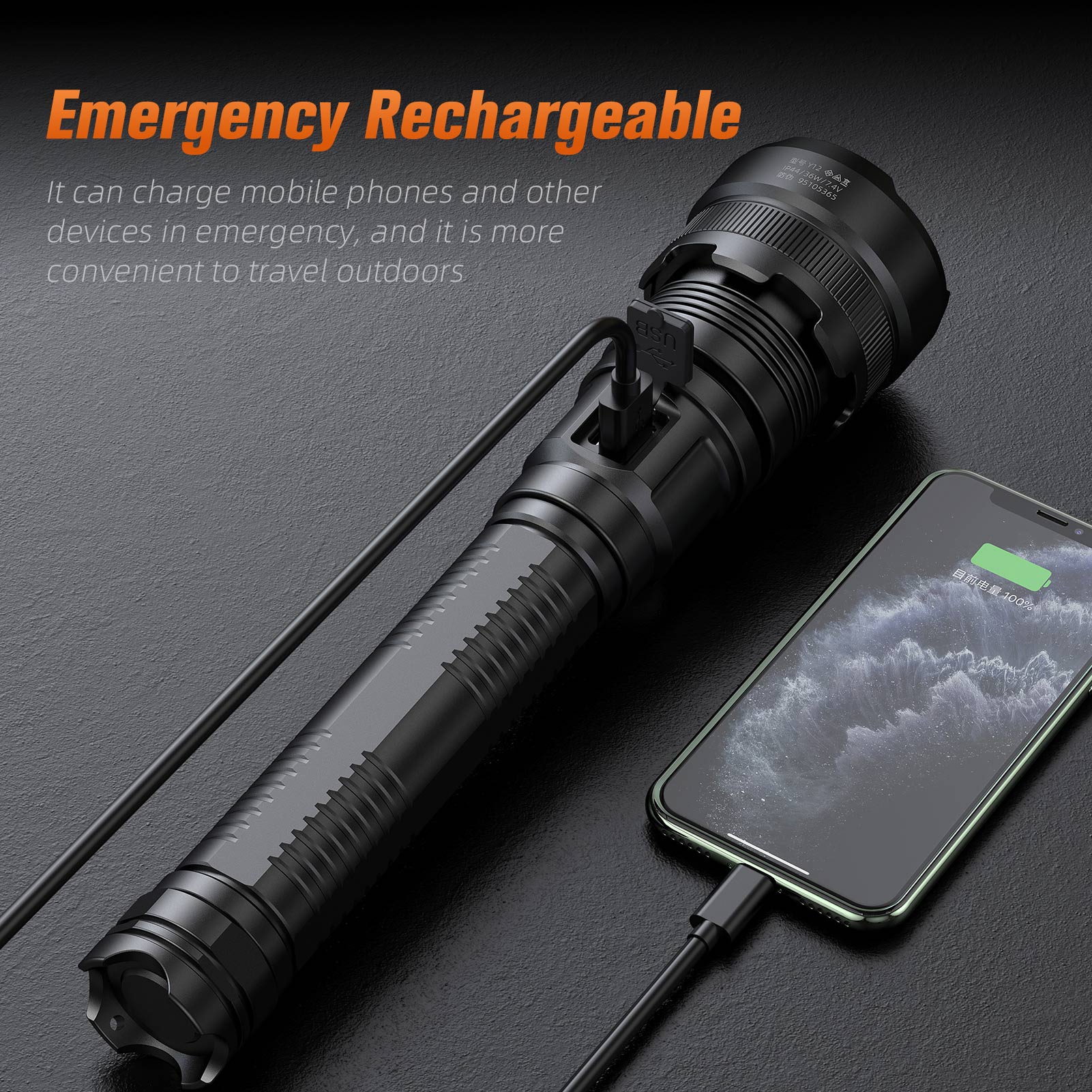 SUPERFIRE Y12 36W 7000mAh Rechargeable LED Flashlight Waterproof ...