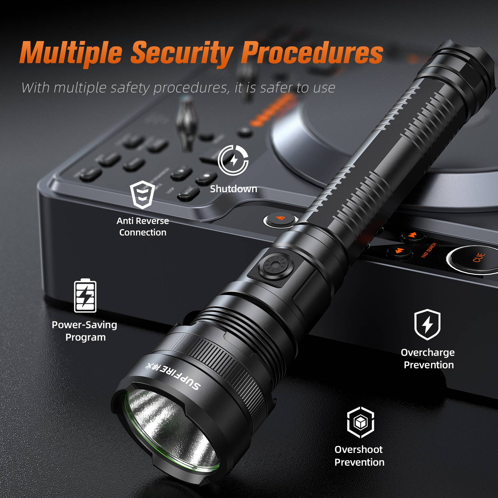 SUPERFIRE Y12 36W 7000mAh Rechargeable LED Flashlight Waterproof ...