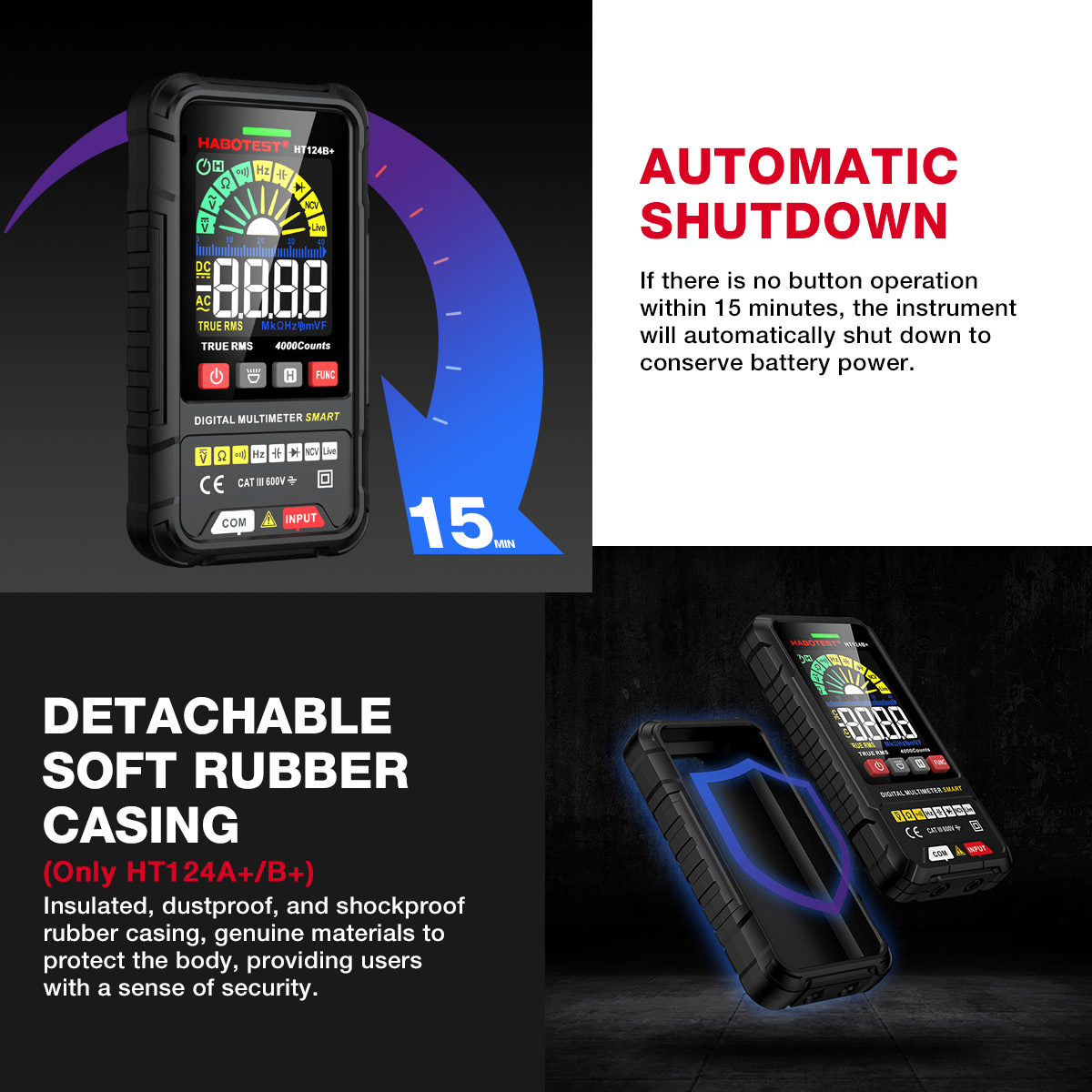 HABOTEST HT124 Series Digital Intelligent Multimeter 4000 Counting ...