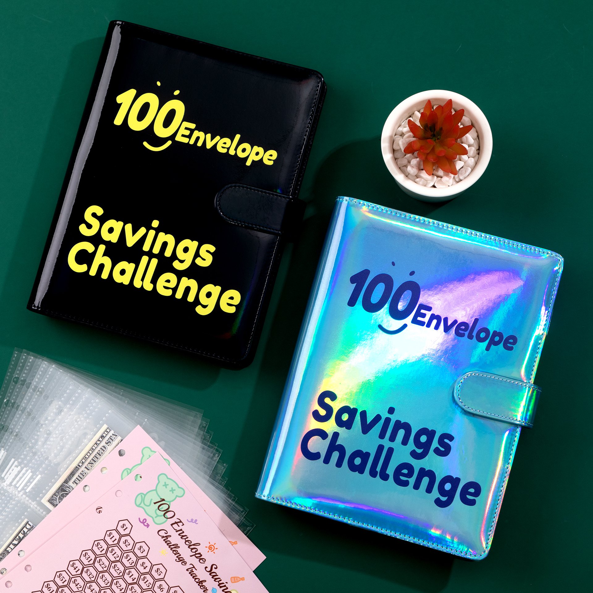 Zipper style 100 envelope money book, 100 notebook cash binding clip PU ...