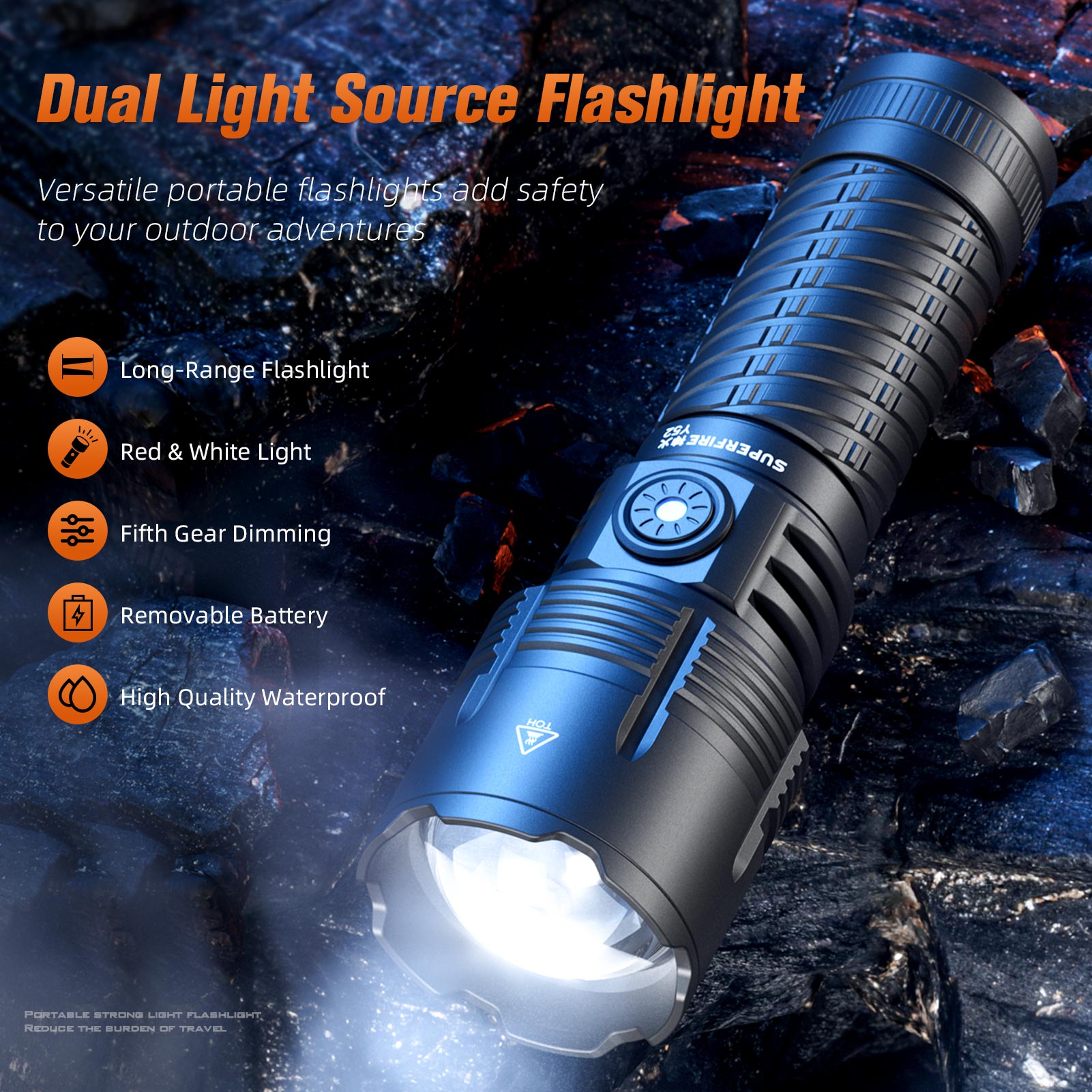 SUPERFIRE Y52 Super Bright Flashlight Zoomable Torch Light Spotlight Floodlight Waterproof USB ...