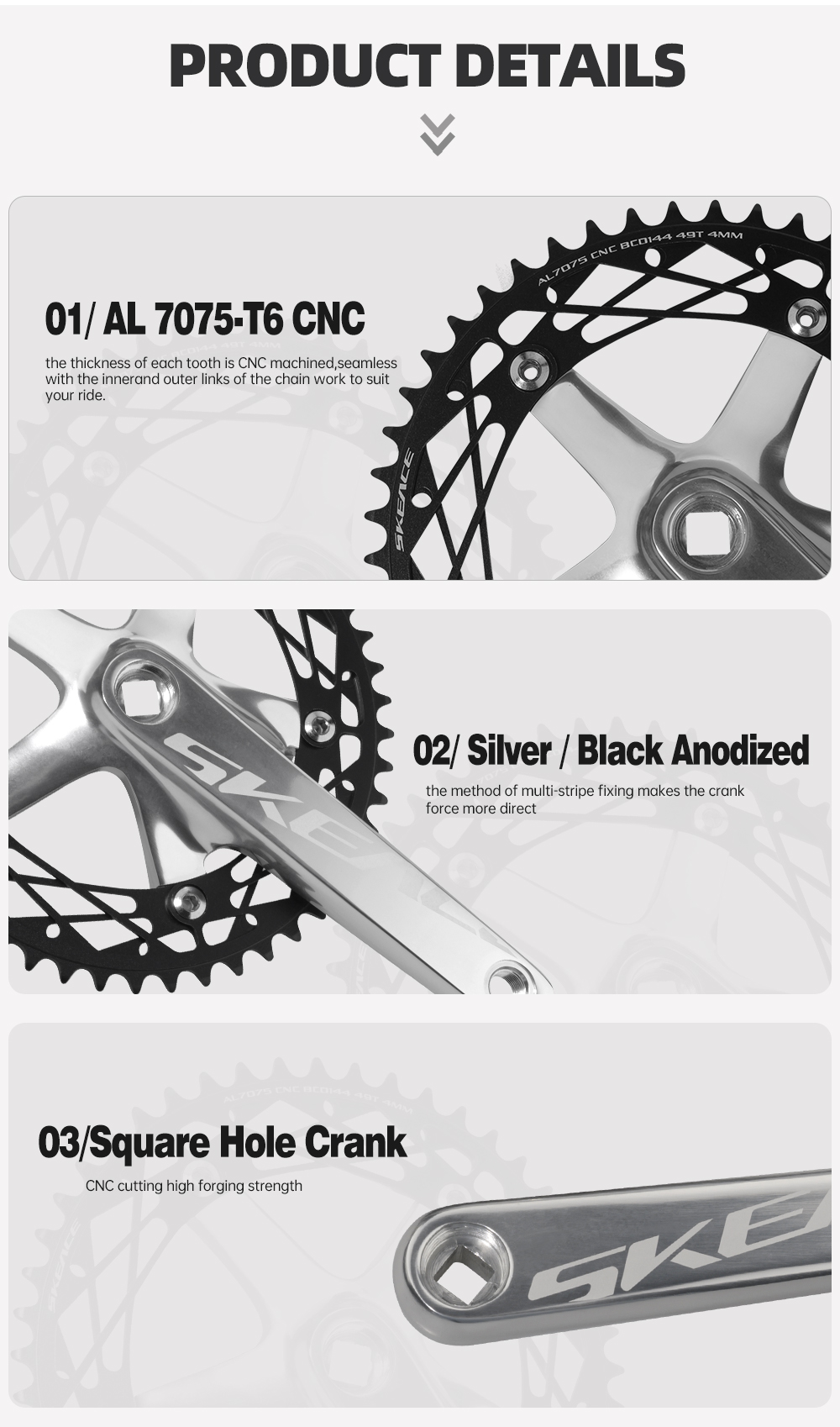 SKEACE 144mm BCD Square Hole Track Fixed-gear Racing Bike Single Speed ...