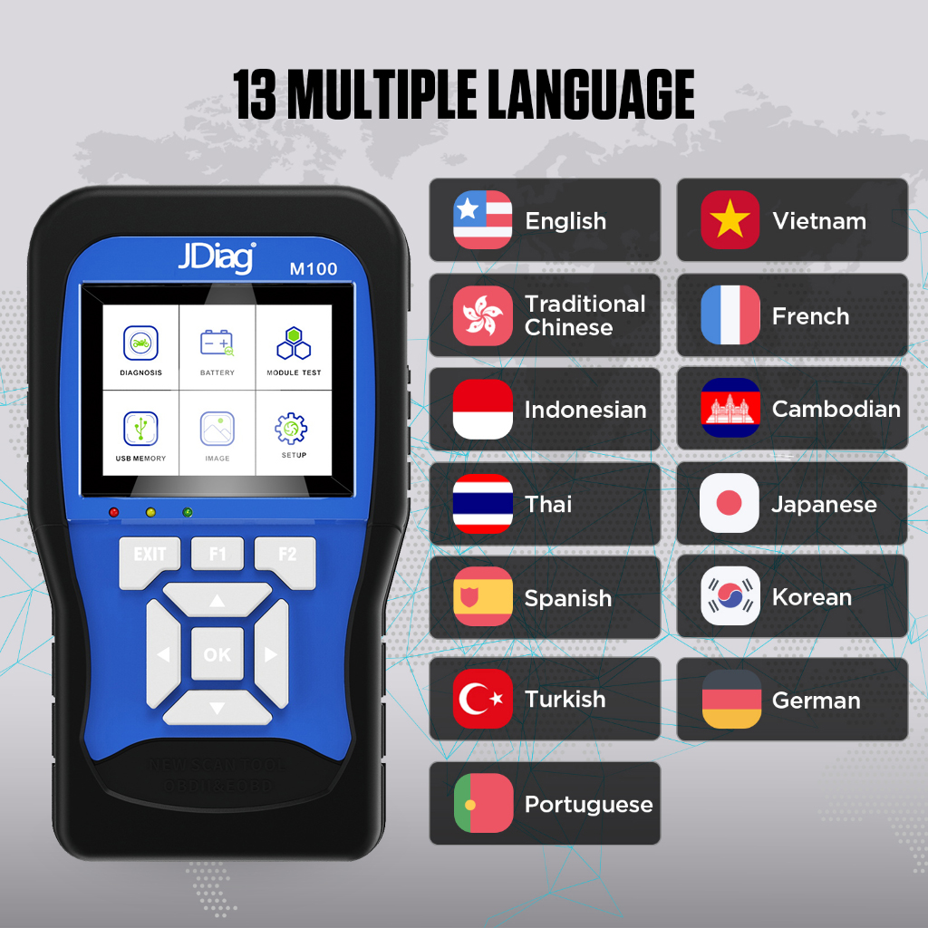 JDiag M100 OBD2 Motorcycle Scanner+ Battery Tester Fault Detection ...