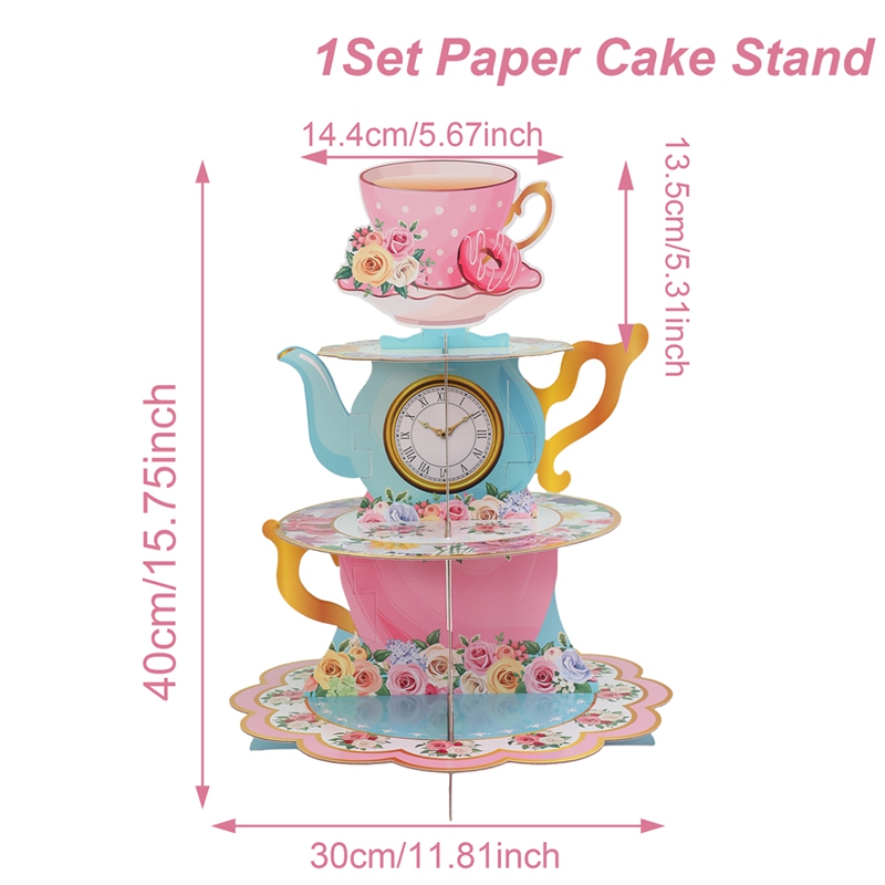 3Tier Pink Floral Tea Party Cake Stand Cupboard Cupcake Holder with ...