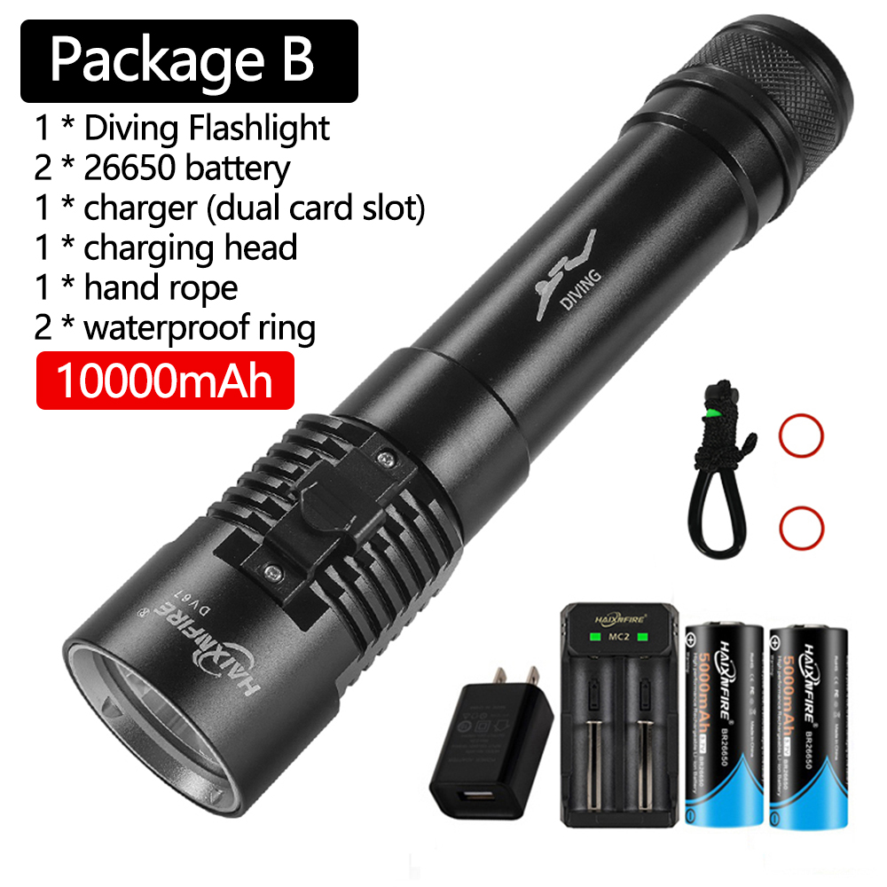 HaixnFire DV67 Ultra Long Life Scuba Diving Flashlight XHP70 LED 5000 ...