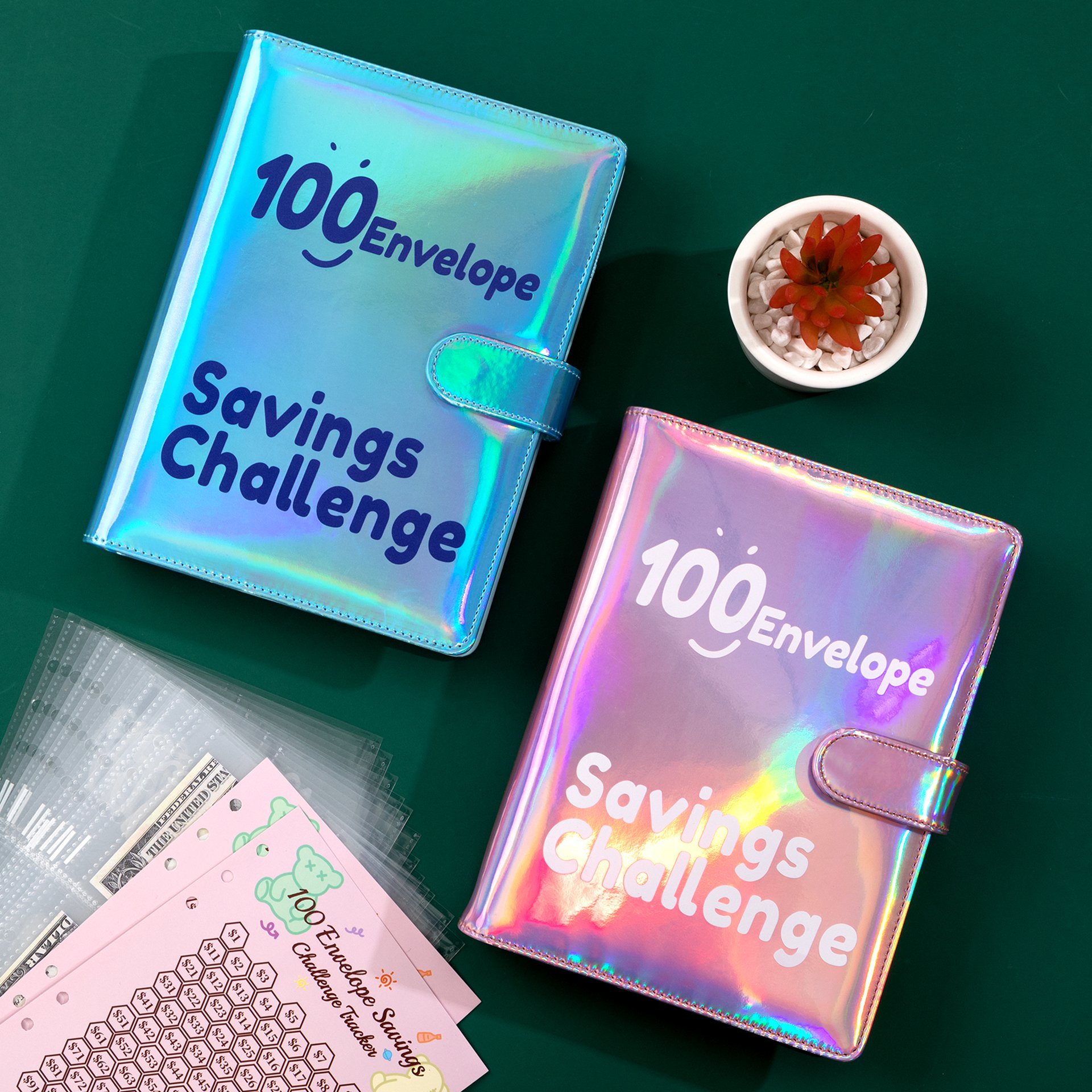 Zipper style 100 envelope money book, 100 notebook cash binding clip PU ...