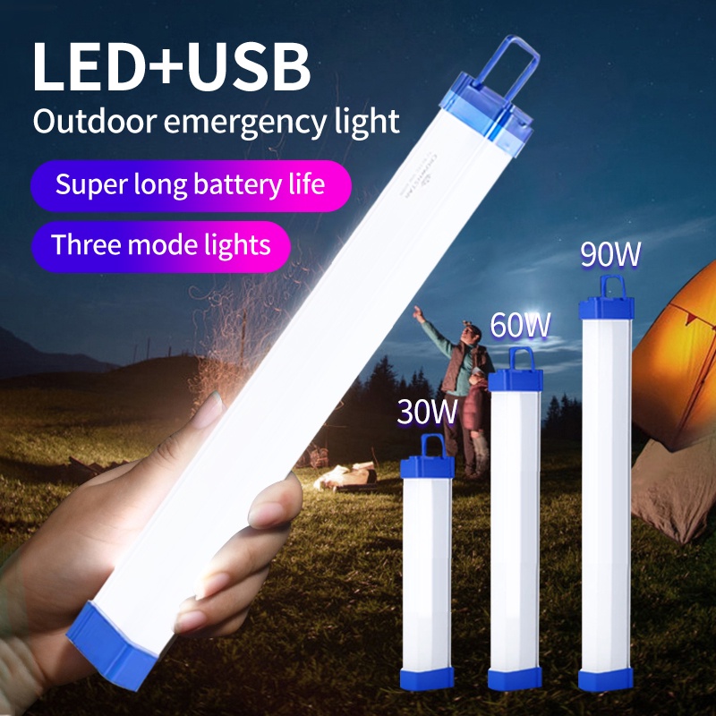 30W/ 60W /90W LED Emergency Light USB Rechargeable Lamp Lithium Battery ...