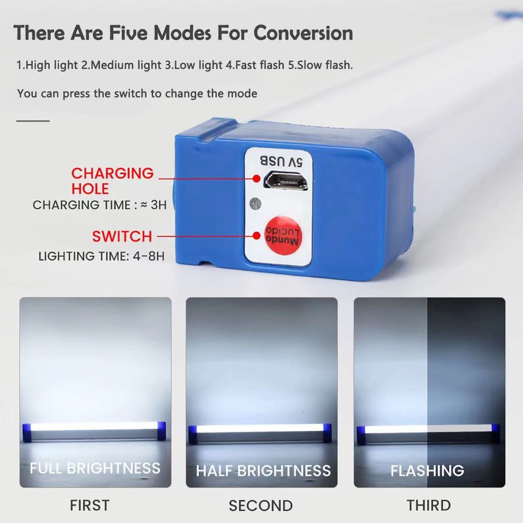 30W/ 60W /90W LED Emergency Light USB Rechargeable Lamp Lithium Battery ...