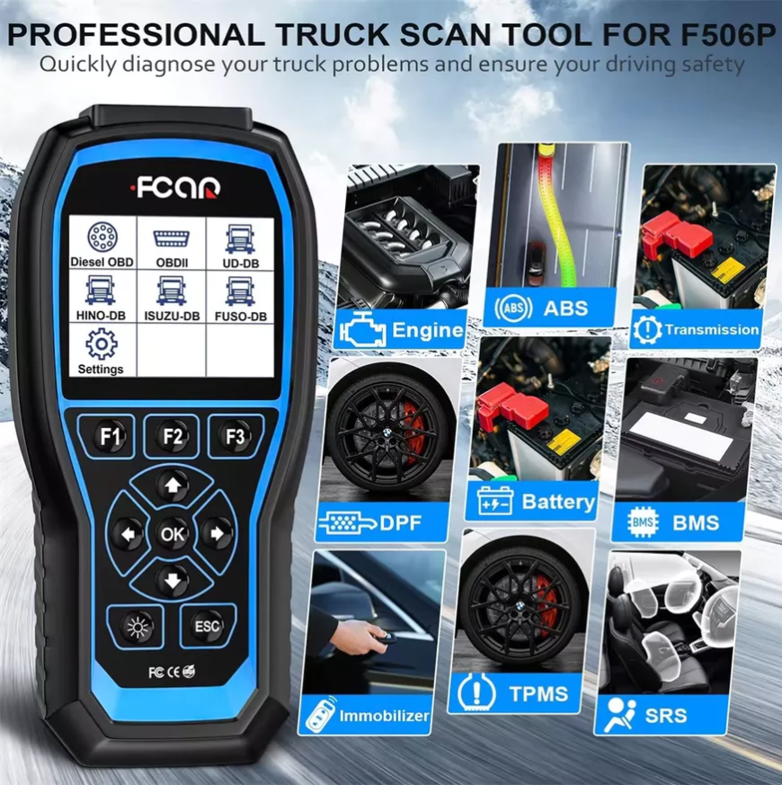 FCAR F506 PRO 12V 24V 2in1 Heavy Duty Truck Automotive OBD2 Scanner ...