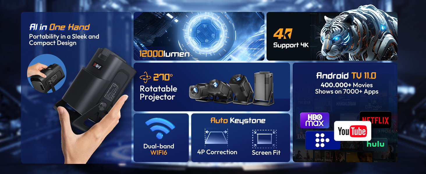 [Projector Expert]XGODY HY320 PRO 4K Projector Android 11 Projector ...