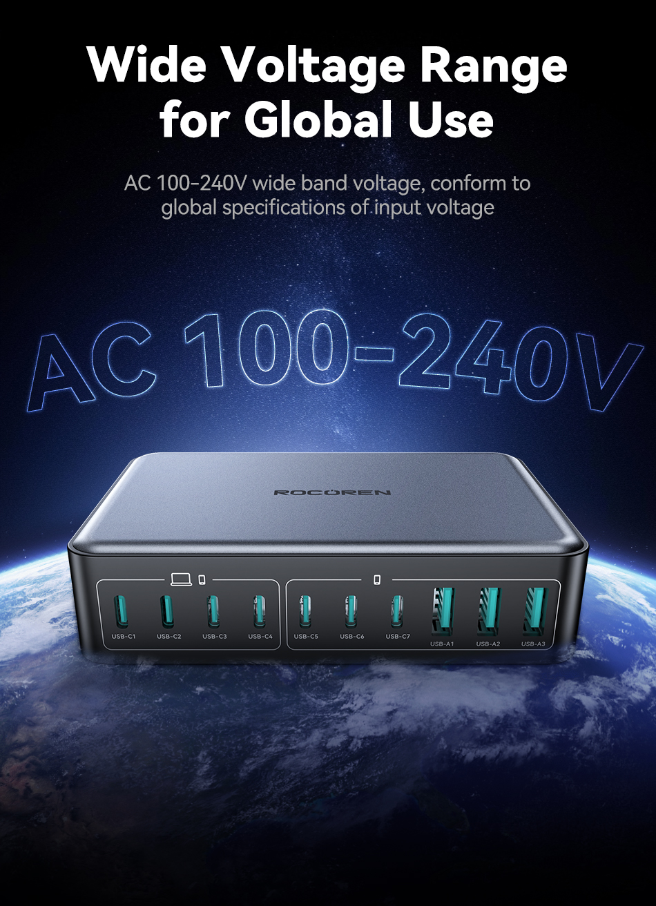 Rocoren 400W 7C+3A Energy Station Series Fast Charging Desktop Charger ...