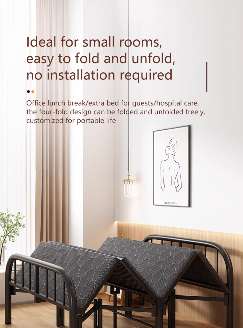 Portable Folding Bed 4 Fold Style Foldable Bed Household Dormitory ...