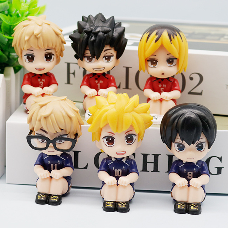 6Pcs/Set 6.5cm Anime Q Version Sitting Position Haikyuu!! Hinata Shoyo ...